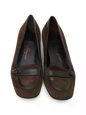FERRAGAMO Suede Block Heel Pumps