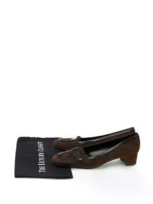 FERRAGAMO Suede Block Heel Pumps
