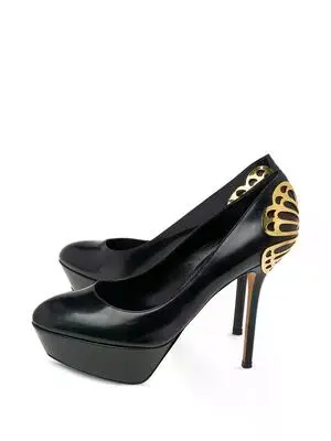 SERGIO ROSSI Leather Butterfly Plaque Platform Pumps