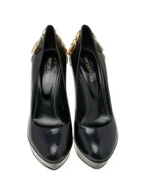 SERGIO ROSSI Leather Butterfly Plaque Platform Pumps