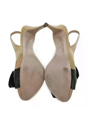 Miu Miu Beige Patent Leather Bow Detail Peep Toe Slingback Sandals