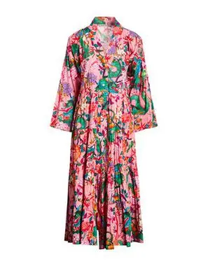 CONNOR & BLAKE Multicolor Beaded Sequined V-neck Maxi Shirt Dress - Pink