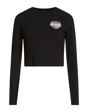 True Religion Long Sleeve Cropped T-shirt With Glittered Logo - Black