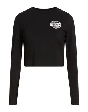 True Religion Long Sleeve Cropped T-shirt With Glittered Logo - Black