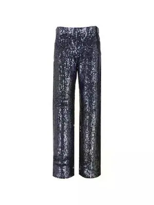 P.a.r.o.s.h Navy Sequin Embellished Straight Leg Trousers - Blue