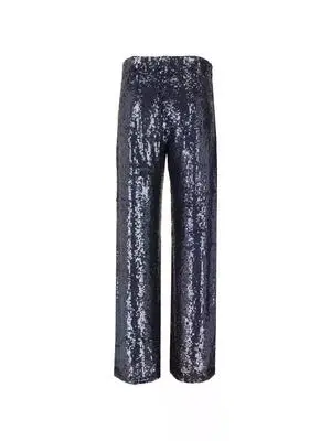 P.a.r.o.s.h Navy Sequin Embellished Straight Leg Trousers - Blue