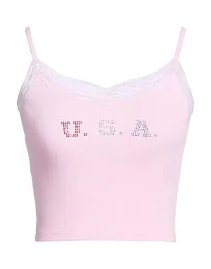Guess Ribbed Jersey Cropped Top With Crystal Appliqués And Lace Trims - Pink