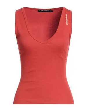 Karl Lagerfeld Organic Cotton Ribbed Tank Top - Rust