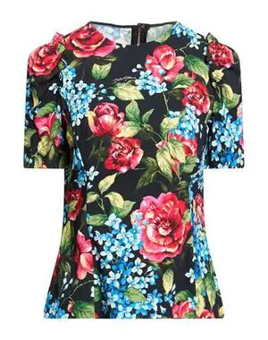 Dolce & Gabbana Floral Print Ruffled Viscose & Elastane Crewneck Top