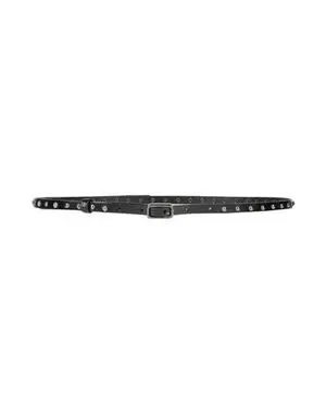 High Leather Belt With Studs And Appliqués - Black