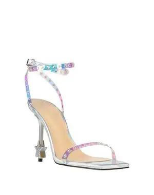 Mach & Mach Leather And Pvc Sandals With Crystal Embellishments