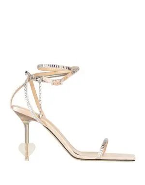 Mach & Mach Embellished Satin Sandals With Crystal Accents - Beige