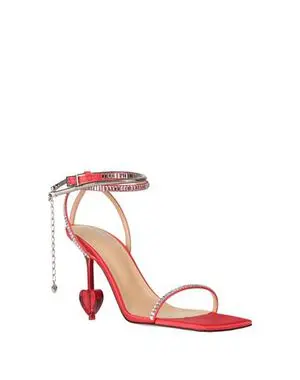 Mach & Mach Lime Textile Fiber Embellished Sandals With Sculptural Heel - Red