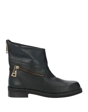 DIVINE FOLLIE Calfskin Biker Ankle Boots - Black