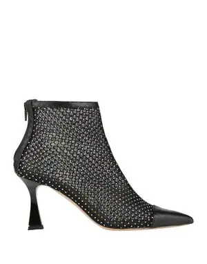 OVYE Leather Crystal Embellished Pointed Toe Spool Heel Ankle Boots