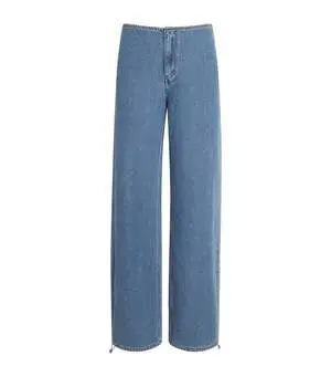 Still Here Drawstring Sport Wide-leg Jeans - Blue