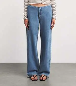 Still Here Drawstring Sport Wide-leg Jeans - Blue