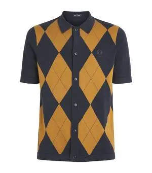 Fred Perry Cotton Knitted Argyle Shirt - Navy