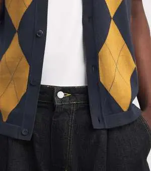 Fred Perry Cotton Knitted Argyle Shirt - Navy