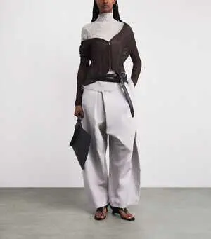 Issey Miyake Chiffon Twist High Neck Top - Grey