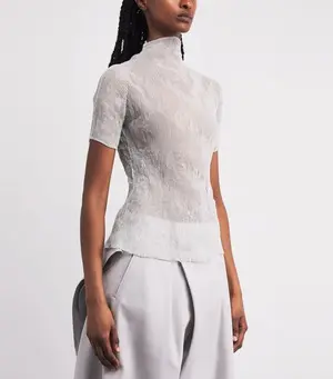 Issey Miyake Chiffon Twist High Neck Top - Grey