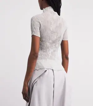 Issey Miyake Chiffon Twist High Neck Top - Grey