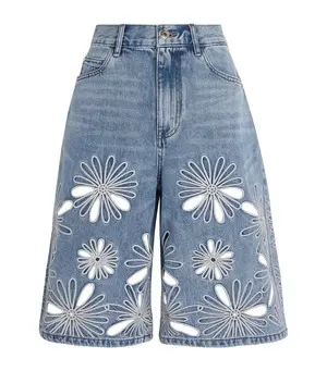 Sandro Embroidered Denim Shorts - Blue