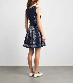 Sandro Knitted Embroidered Mini Dress - Blue