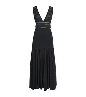 Sandro V-neck Knitted Maxi Dress - Black