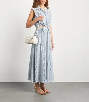 Sandro Embellished Striped Sleeveless Shirt With Front Tie Detail - Blue