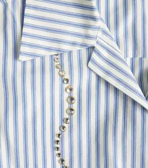 Sandro Embellished Striped Sleeveless Shirt With Front Tie Detail - Blue