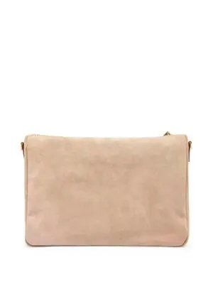 GIANNI CHIARINI Medium Nora Suede Logo-plaque Clutch Bag - Neutrals