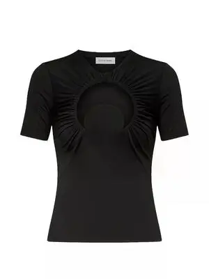 MARINE SERRE Moon-motif Gathered T-shirt - Black