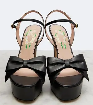 Valentino Garavani Bow Embellished Leather Platform Sandals