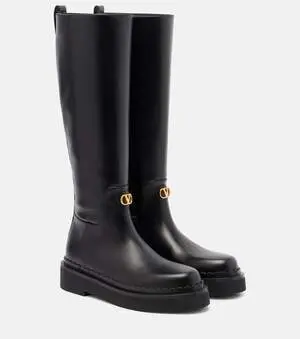 Valentino Garavani Vlogo Leather Knee-high Boots - Black