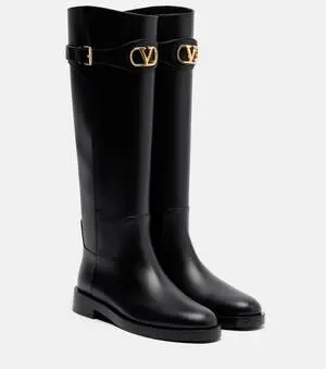 Valentino Garavani Vlogo Leather Knee-high Boots - Black