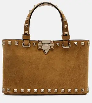 Valentino Garavani Rockstud Mini Suede Top-handle Bag - Brown