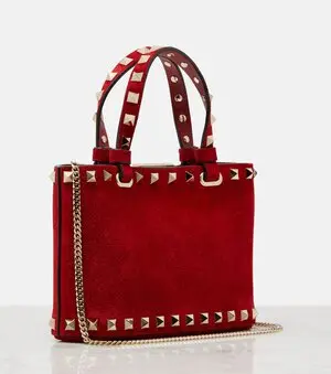 Valentino Garavani Rockstud Mini Suede Top-handle Bag - Red