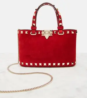 Valentino Garavani Rockstud Mini Suede Top-handle Bag - Red
