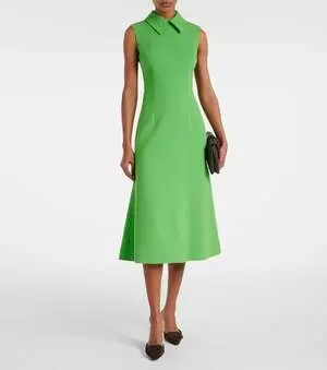 EMILIA WICKSTEAD Leontine Wool Crêpe Midi Dress - Green