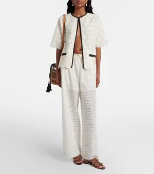 Valentino Garavani Broderie Anglaise Cotton Wide-leg Pants - White