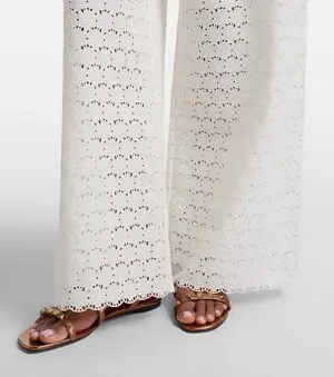 Valentino Garavani Broderie Anglaise Cotton Wide-leg Pants - White