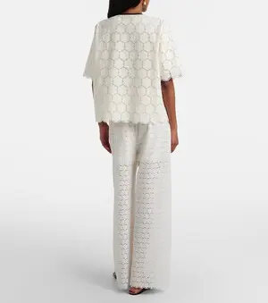 Valentino Garavani Broderie Anglaise Cotton Wide-leg Pants - White