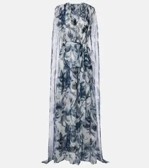 Oscar De La Renta Caped Silk Gown - Blue