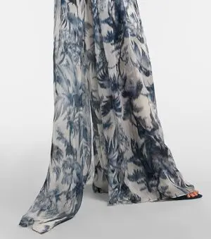 Oscar De La Renta Caped Silk Gown