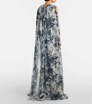 Oscar De La Renta Caped Silk Gown