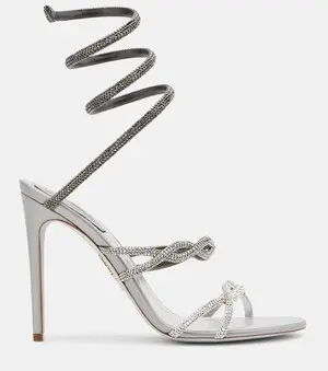 Rene Caovilla Cleo Embellished Satin Sandals - Silver