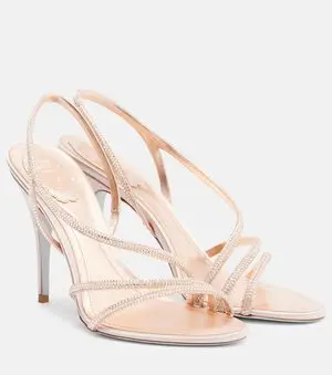 Rene Caovilla Embellished Satin Slingback Sandals - Pink