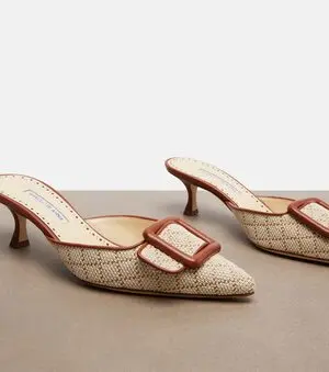 Manolo Blahnik Maysale Leather-trimmed Mules
