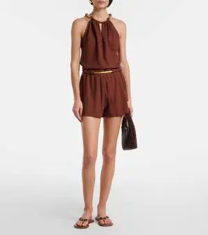 VIX PAULA HERMANNY Belted Linen-blend Shorts